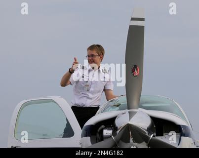 Young American pilot Matt Guthmiller, from Aberdeen, S.D. smiles from ...