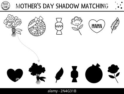 Mothers day black and white matching activity for children with moms ...
