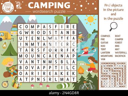 Word search game camping word search puzzle worksheet for learning ...