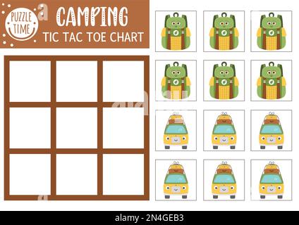 Vector summer camp tic tac toe chart with cute camping equipment ...