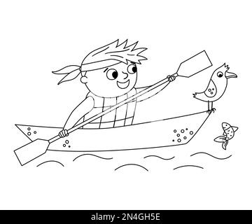Boy Kayaking Summer Coloring Page for Kids Stock Vector Image & Art - Alamy