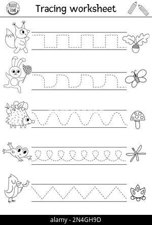 Vector camping handwriting practice worksheet. Summer road trip ...