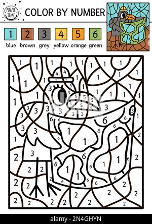 Vector forest color by number activity with fir trees, river, sun and ...