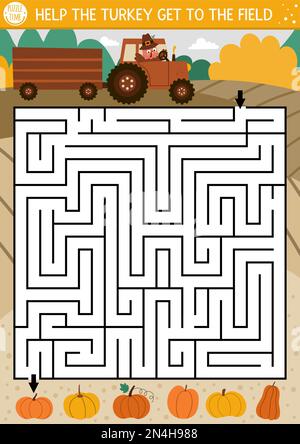 Thanksgiving Day maze for children. Autumn holiday preschool printable ...