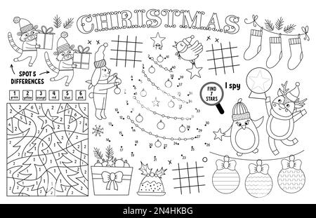 Vector Christmas placemat for kids. Winter holiday printable activity ...