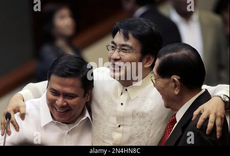 Philippine Senator Ramon Revilla Jr. pauses during his privilege speech ...