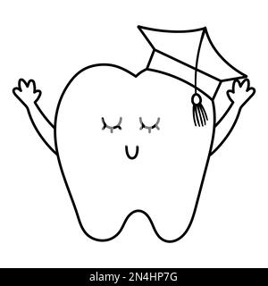 Cute kawaii wisdom tooth with academic hat. Vector teeth icon for ...
