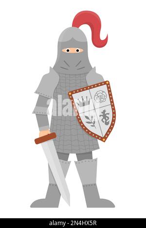 Cartoon medieval chain mail warrior with mace, isolated on white ...