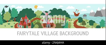 Fairytale kingdom map. Medieval village background. Vector fairy tale ...