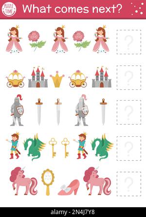Fairytale matching activity with cute characters. Magic kingdom puzzle ...