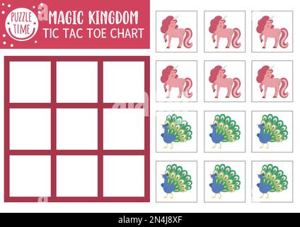 Vector unicorn tic tac toe chart with fairy and rainbow. Magic, fantasy ...