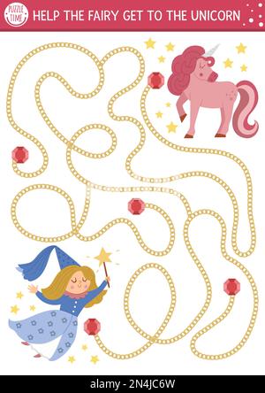 Fairytale maze for kids with fantasy characters. Magic kingdom ...