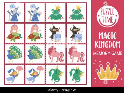 Fairytale matching activity with cute characters. Magic kingdom puzzle ...
