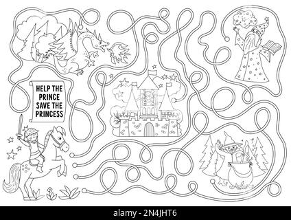 Fairytale maze for kids with fantasy characters. Magic kingdom ...