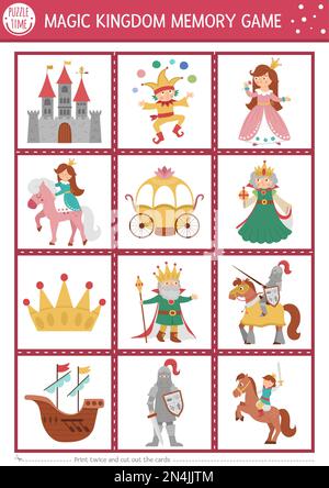 Vector Fairytale memory game cards with cute fantasy characters. Magic ...