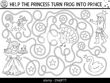 Fairytale maze for kids with fantasy characters. Magic kingdom ...