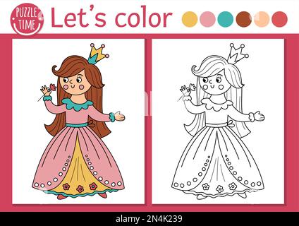 Crown Princess Coloring Page Colored Illustration Stock Vector Image ...