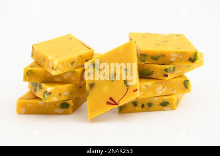 Indian Diamond Shaped Mithai Kesar Pista Kaju Barfi Is Saffron Infused ...