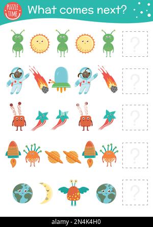 Matching game for kids with a rocket and moon. Learning geometric ...