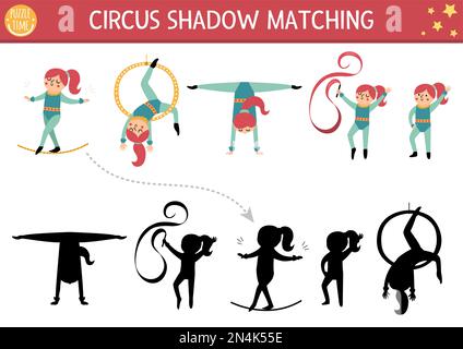Circus matching activity with cute characters. Amusement show puzzle ...
