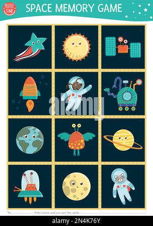 Matching game for kids with a rocket and moon. Learning geometric ...