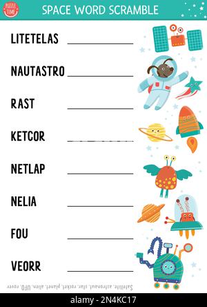 Vector space word scramble activity page. English language game with ...