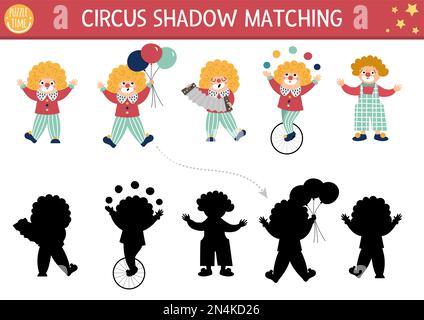 Circus matching activity with cute characters. Amusement show puzzle ...