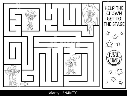 Circus maze for kids with clown going to the stage. Amusement show ...