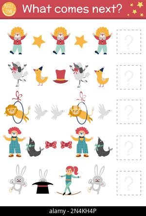 Circus matching activity with cute characters. Amusement show puzzle ...