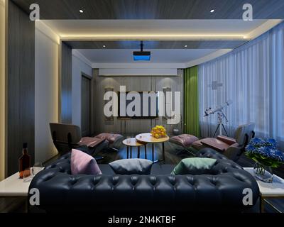 3D rendering of a home theater interior Stock Photo - Alamy