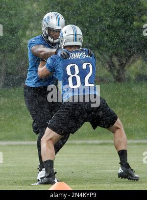 Detroit Lions tight ends Eric Ebron, left, and Matthew Mulligan block ...