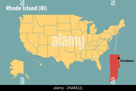 Rhode Island, state of United States of America. Colored elevation map ...
