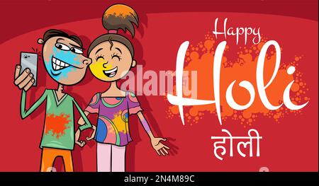 Hindu Holi festival design with comic characters Stock Vector Image ...