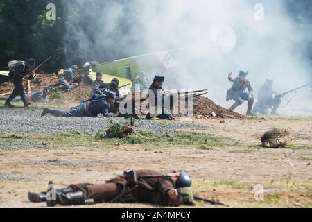 Members of historic clubs wearing WWI era uniforms take part in a ...