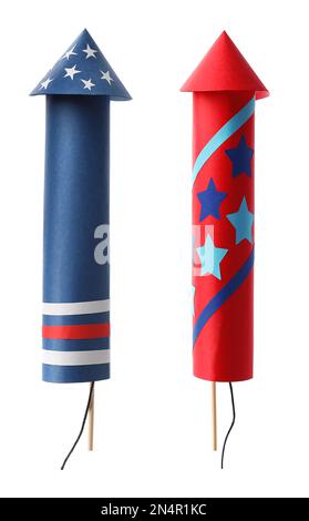 Firework rockets for USA Independence Day on light background with ...