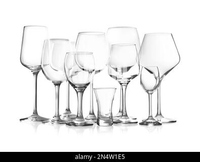 Set of new bar glassware on white background Stock Photo - Alamy