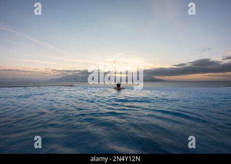 The swimming pool in Hofsós, Iceland, has a great view over ...