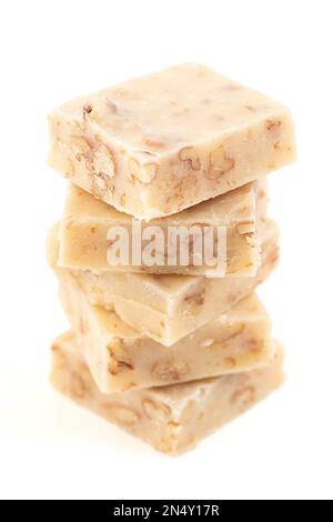 Cubes of Maple Walnut and Pecan Fudge Isolated on a White Background ...