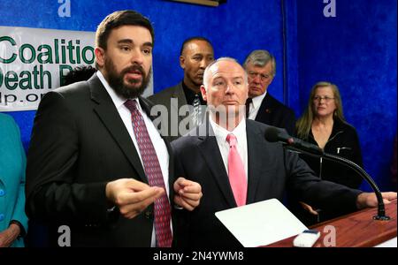 Attorney Brady Henderson of the ACLU of Oklahoma speaks during a news ...