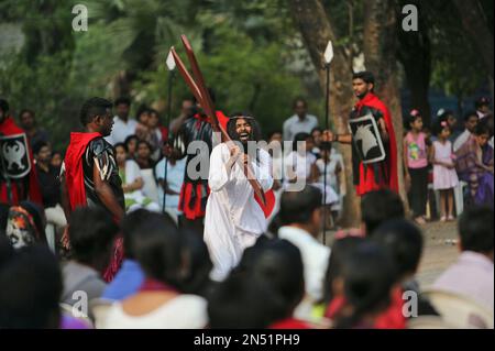 An Indian Christian devotee enacts the crucifixion of Jesus Christ to ...