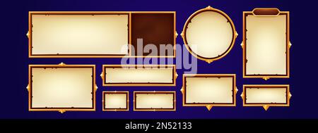 Game dialogue boxes, speech bubbles and frames for text. Banners with ...