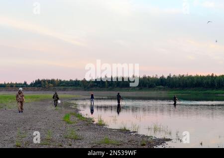 A group of young Yakut friends in the North traditionally catches local ...