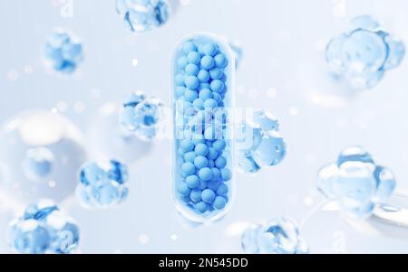 Medical capsule with biomedical concept, 3d rendering. Digital drawing ...