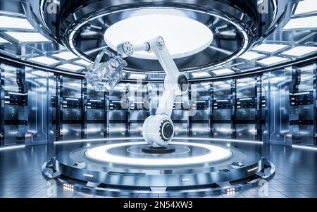 Mechanical arm and circuit core, 3d rendering. Digital drawing Stock ...
