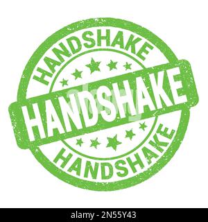 HANDSHAKE text written on green lines stamp sign Stock Photo - Alamy
