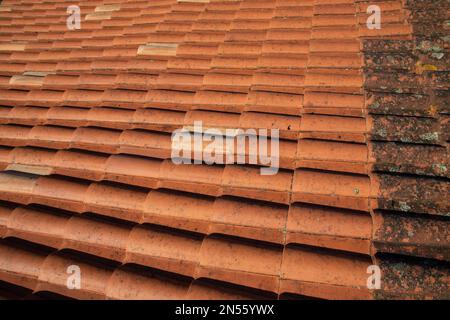 Comparison clean tiles roof top before and after cleaning moss lichen ...
