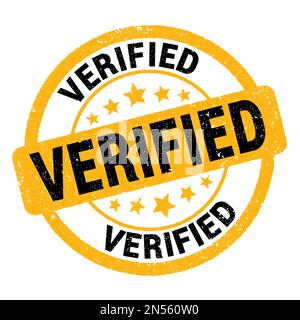 VERIFIED text written on yellow-black dash stamp sign Stock Photo - Alamy