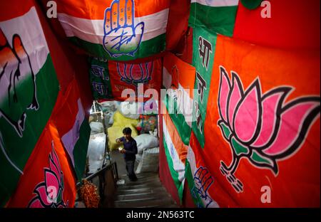 Flags of the Bharatiya Janata Party, with lotus, and the Janata Dal ...