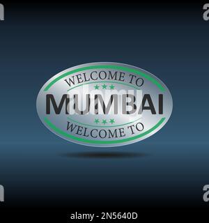 Welcome to Mumbai glas logo badge sign vector with blue background ...