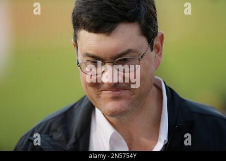 Pittsburgh Pirates owner Bob Nutting stands o the field before a ...